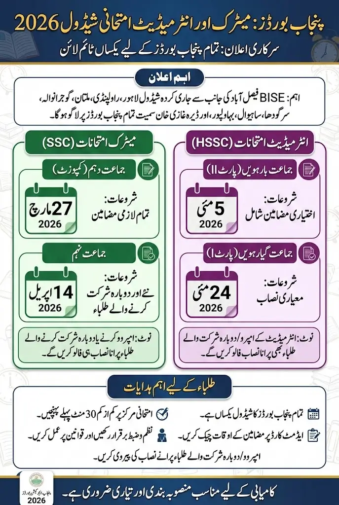 Punjab Announces Matric and Intermediate Exam Dates For 2026 – Check ...